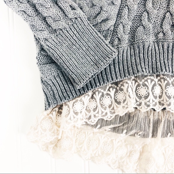 Monteau | Sweaters | Monteau Cable Knit Lace Trimmed Sweater | Poshmark